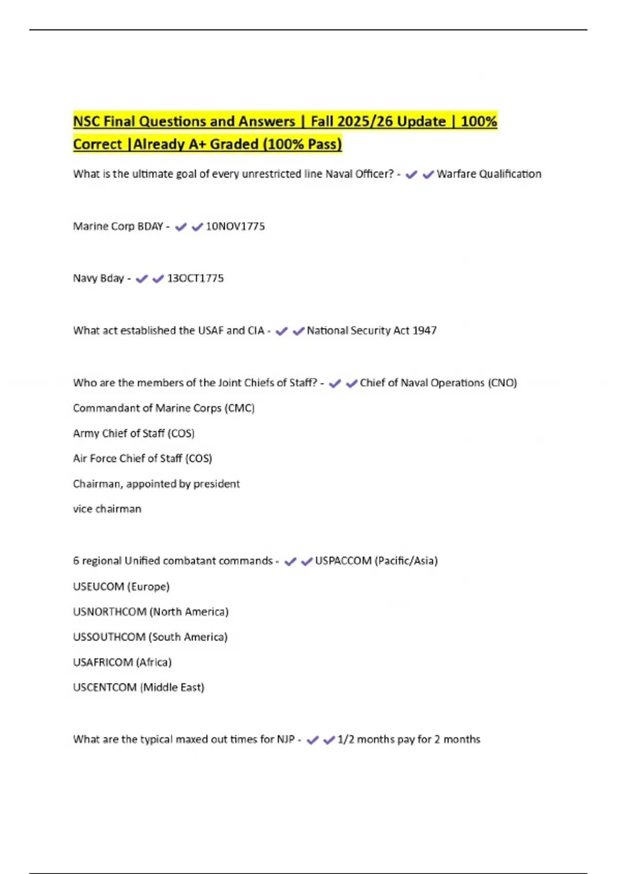 NSC Final Questions and Answers | Fall 2025/26 Update | 100% Correct ...