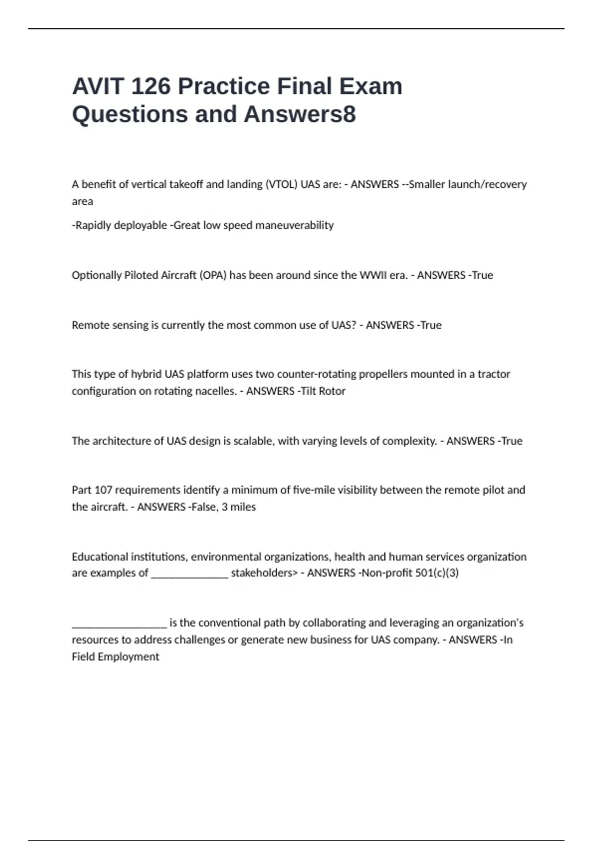 AVIT 126 Practice Final Exam Questions and Answers - AVIT 126 Practice ...