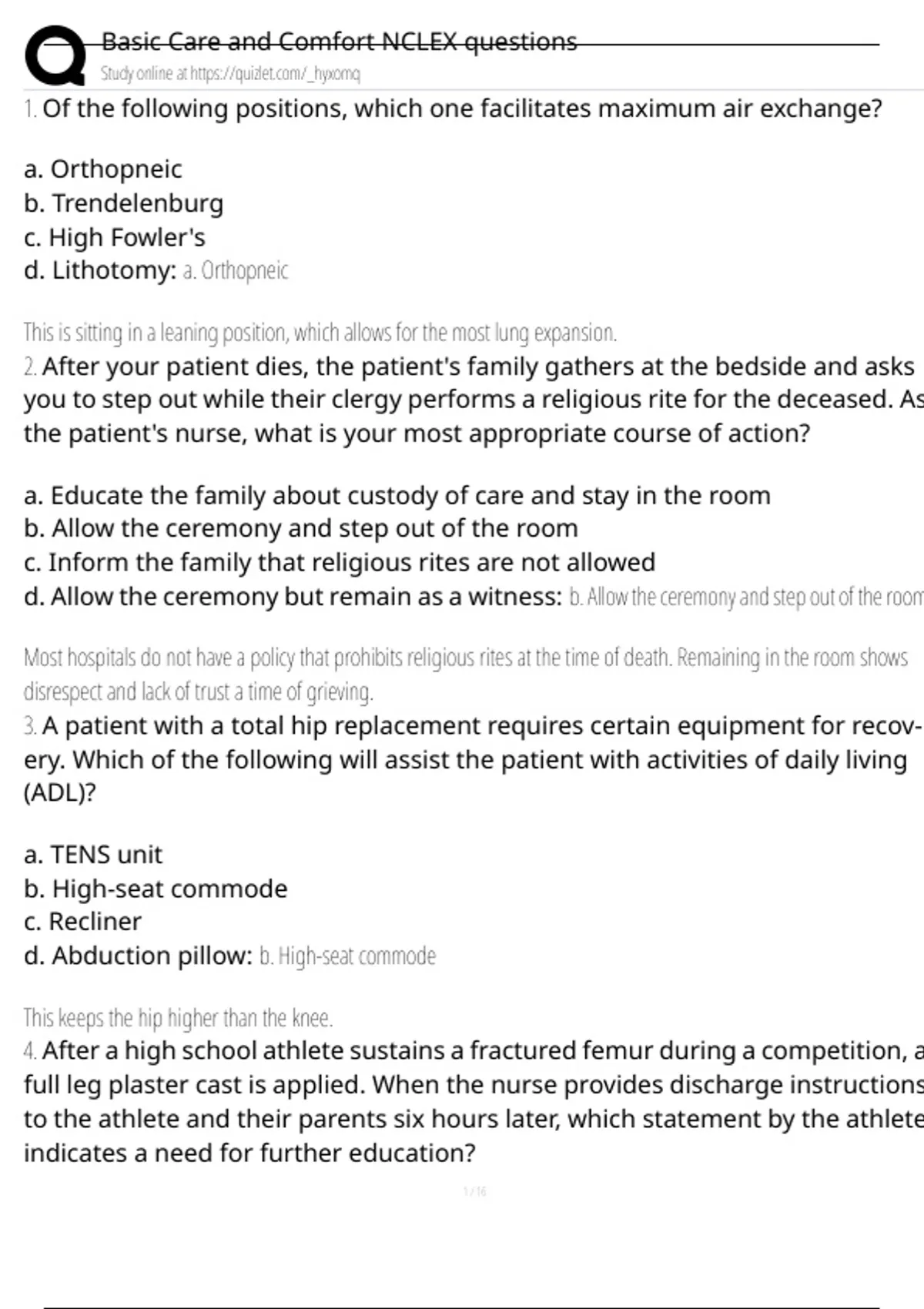 Basic Care and Comfort NCLEX questions Exam Questions and Answers 100% ...
