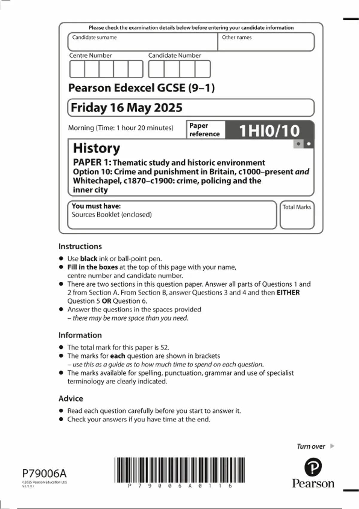 2025 Pearson Edexcel GCSE History Paper 1 Question Paper - 2025 Pearson ...