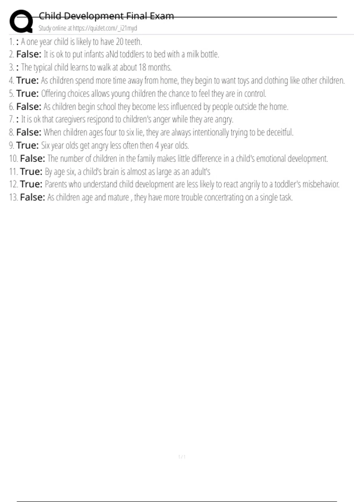 Child Development Final Exam Exam Questions and Answers 100% Pass ...