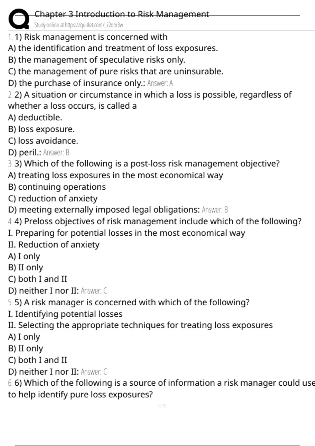 Chapter 3 Introduction to Risk Management Exam Questions and Answers ...
