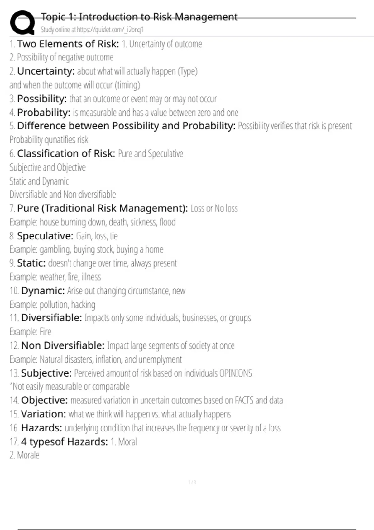 Topic 1: Introduction to Risk Management Exam Questions and Answers 100 ...