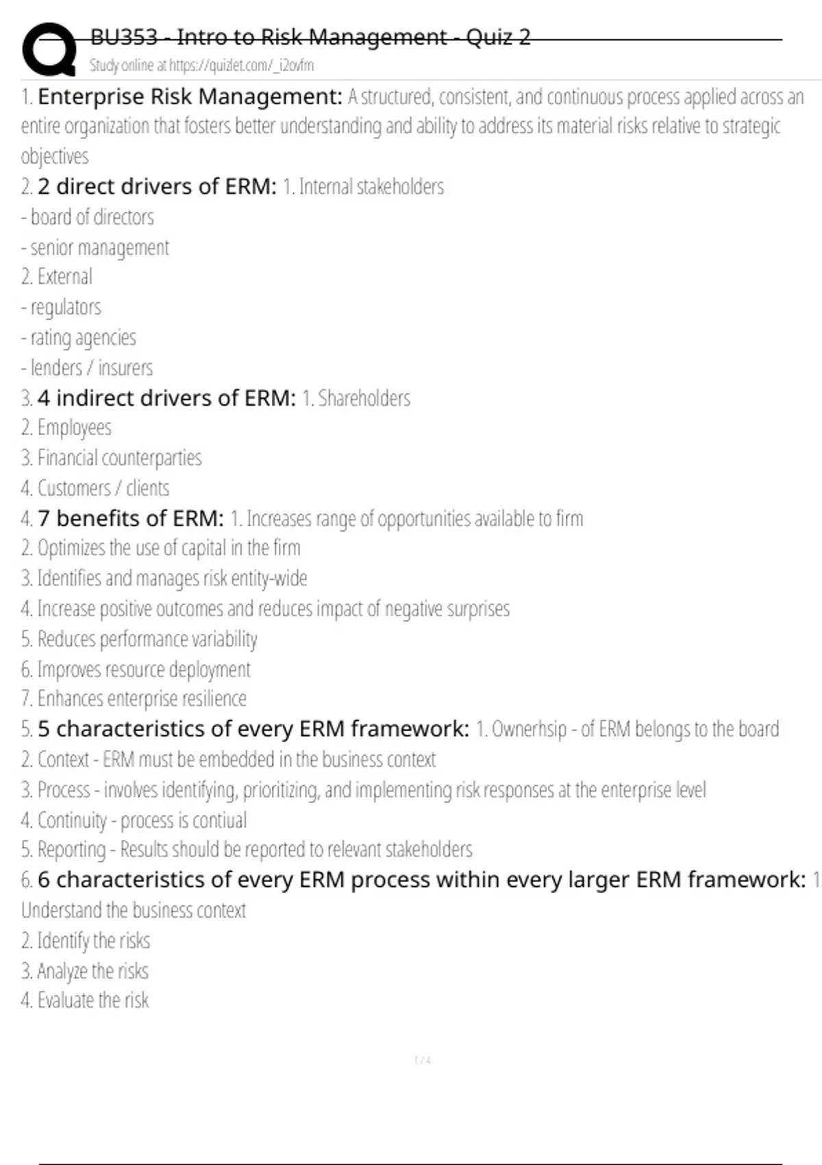 BU353 - Intro to Risk Management - Quiz 2 Exam Questions and Answers ...