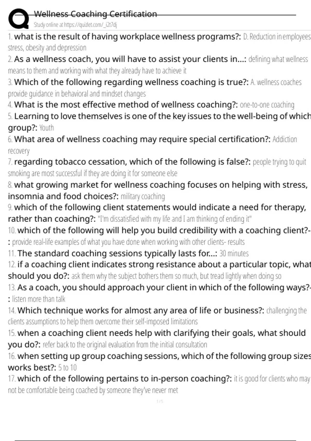 Wellness Coaching Certification Exam Questions and Answers 100% Pass ...