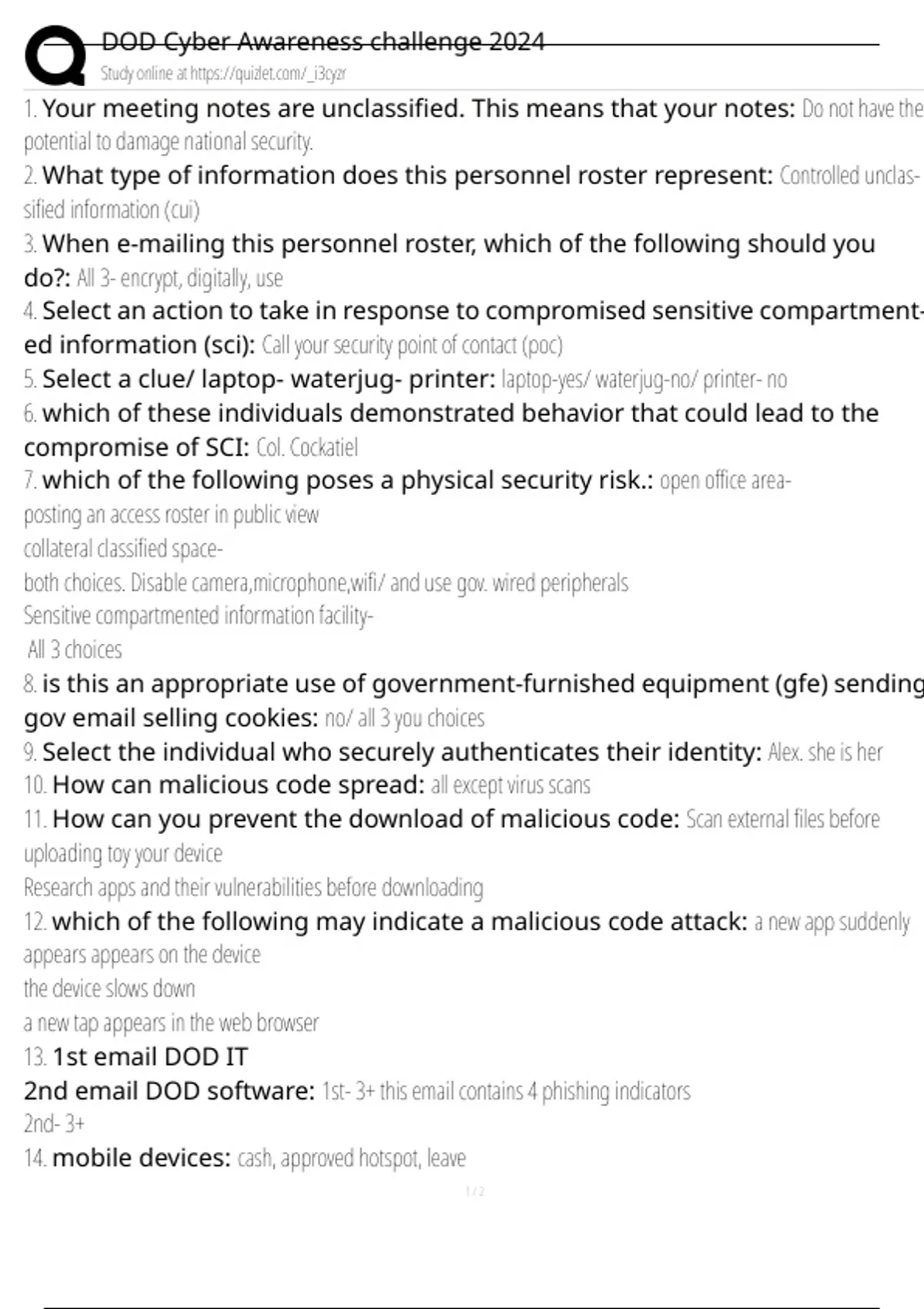 DOD Cyber Awareness challenge 2024 Exam Questions and Answers 100% Pass ...
