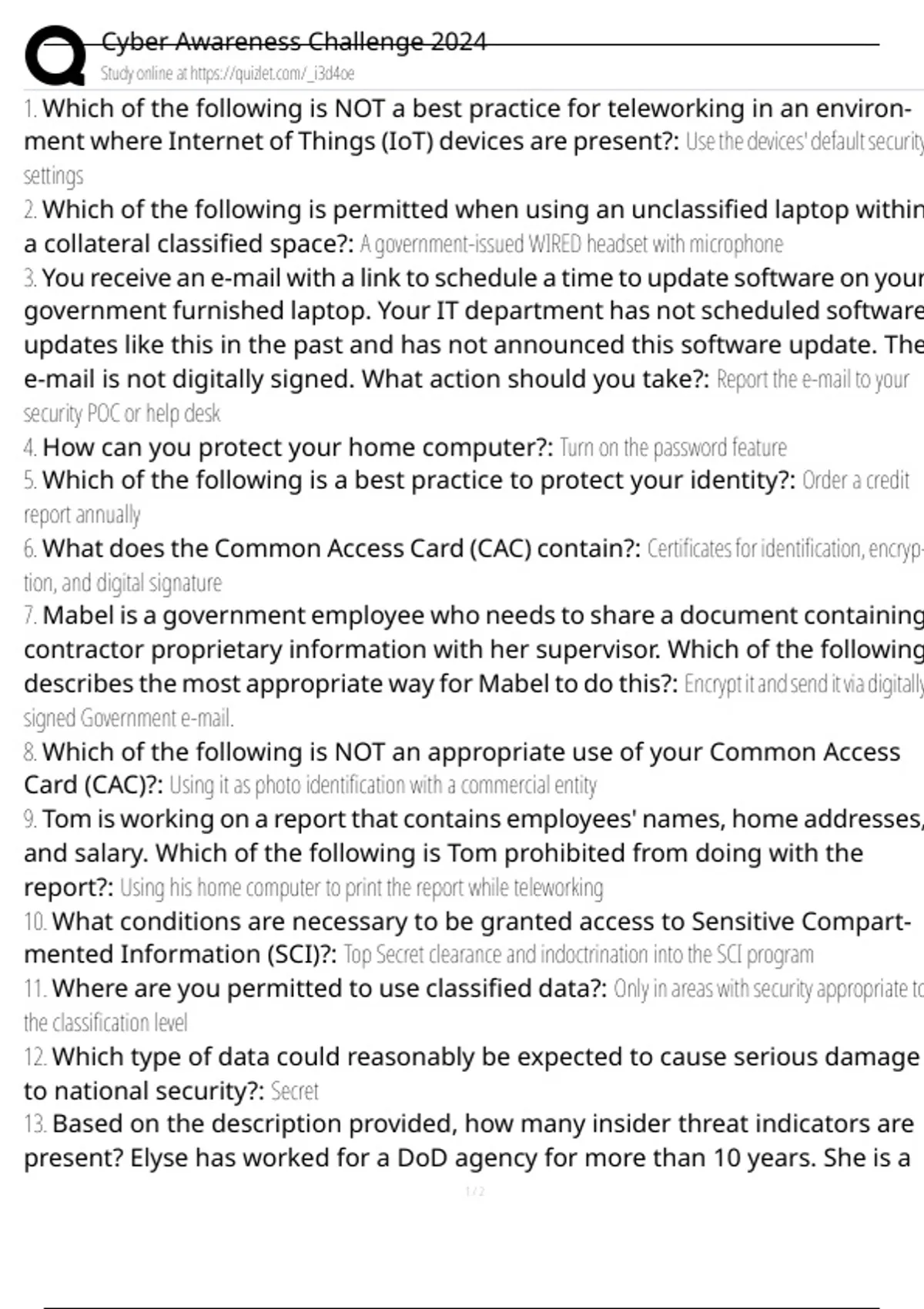 Cyber Awareness Challenge 2024 Exam Questions and Answers 100% Pass ...