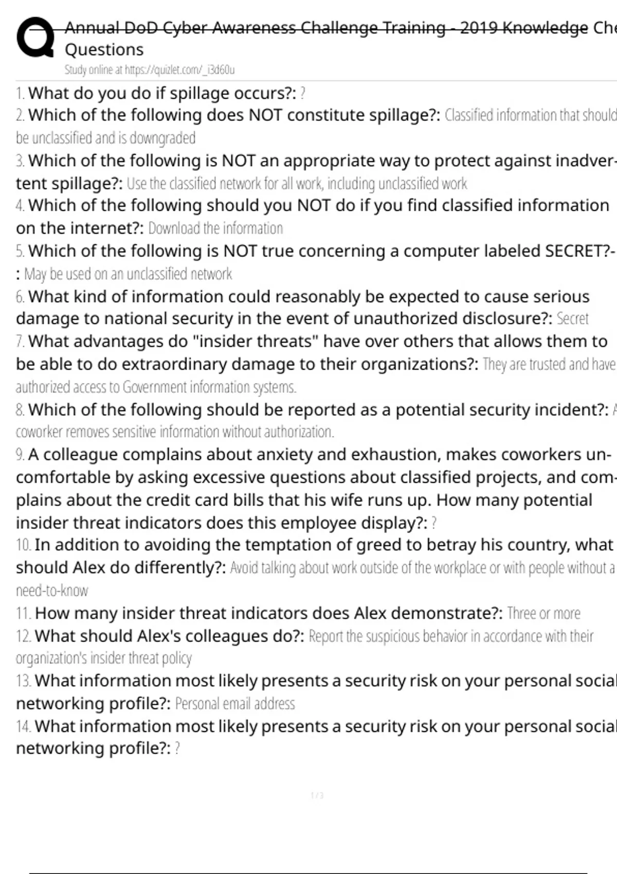 Annual DoD Cyber Awareness Challenge Training - 2019 Knowledge Check ...