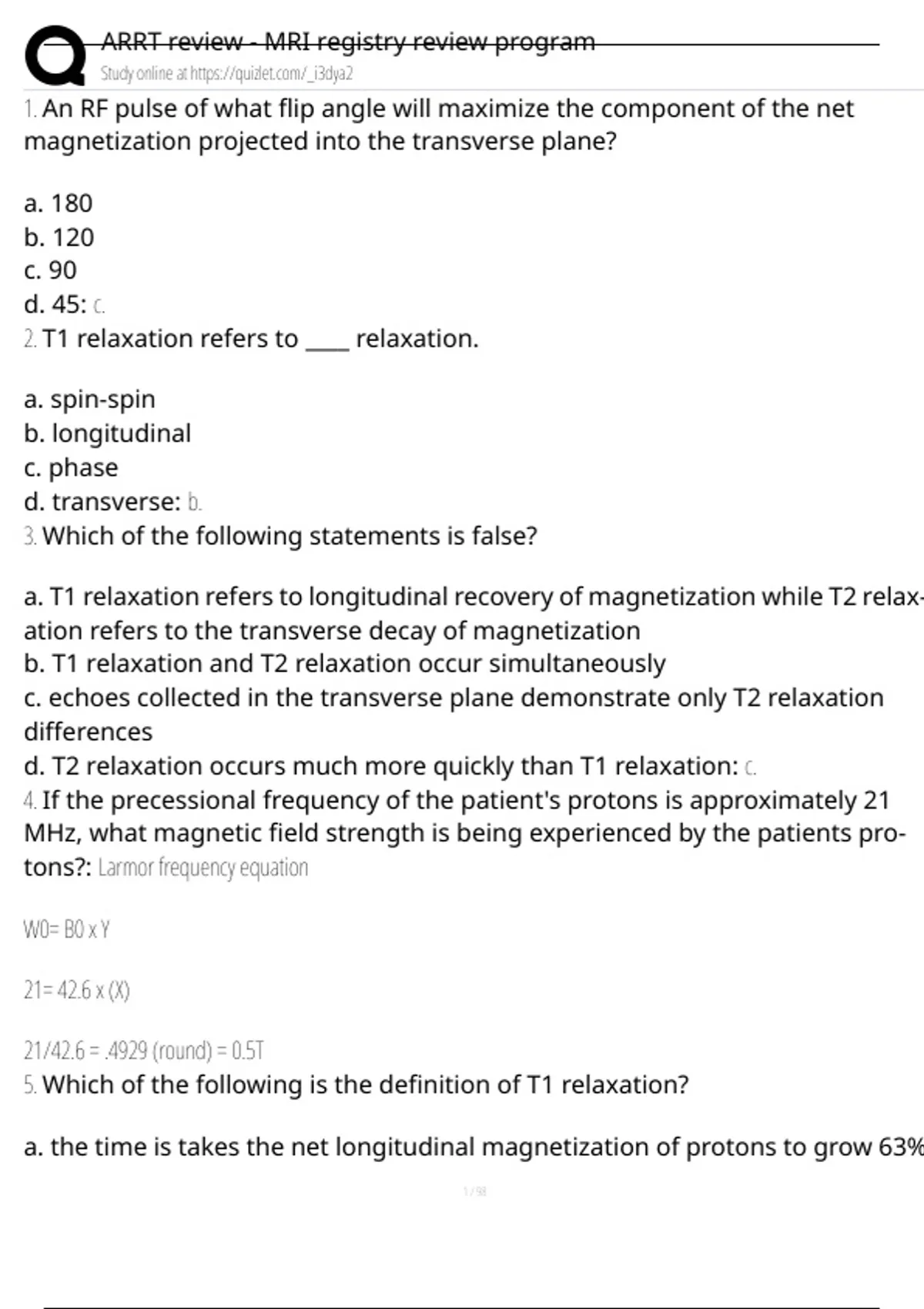 ARRT review - MRI registry review program Exam Questions and Answers ...