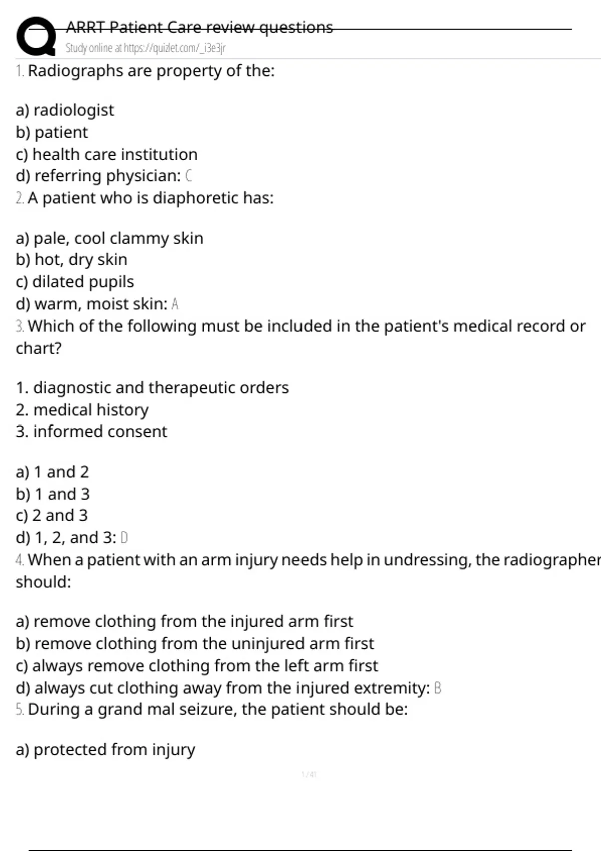 ARRT Patient Care review questions Exam Questions and Answers 100% Pass ...