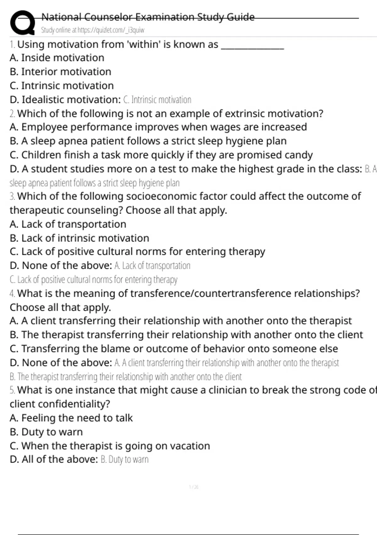 National Counselor Examination Study Guide Exam Questions and Answers ...