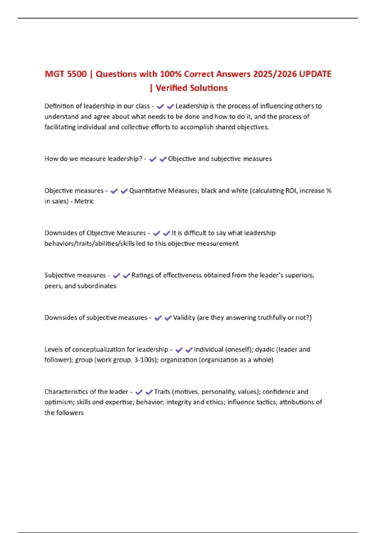 MGT 5500 | Questions with 100% Correct Answers 2025/2026 UPDATE ...