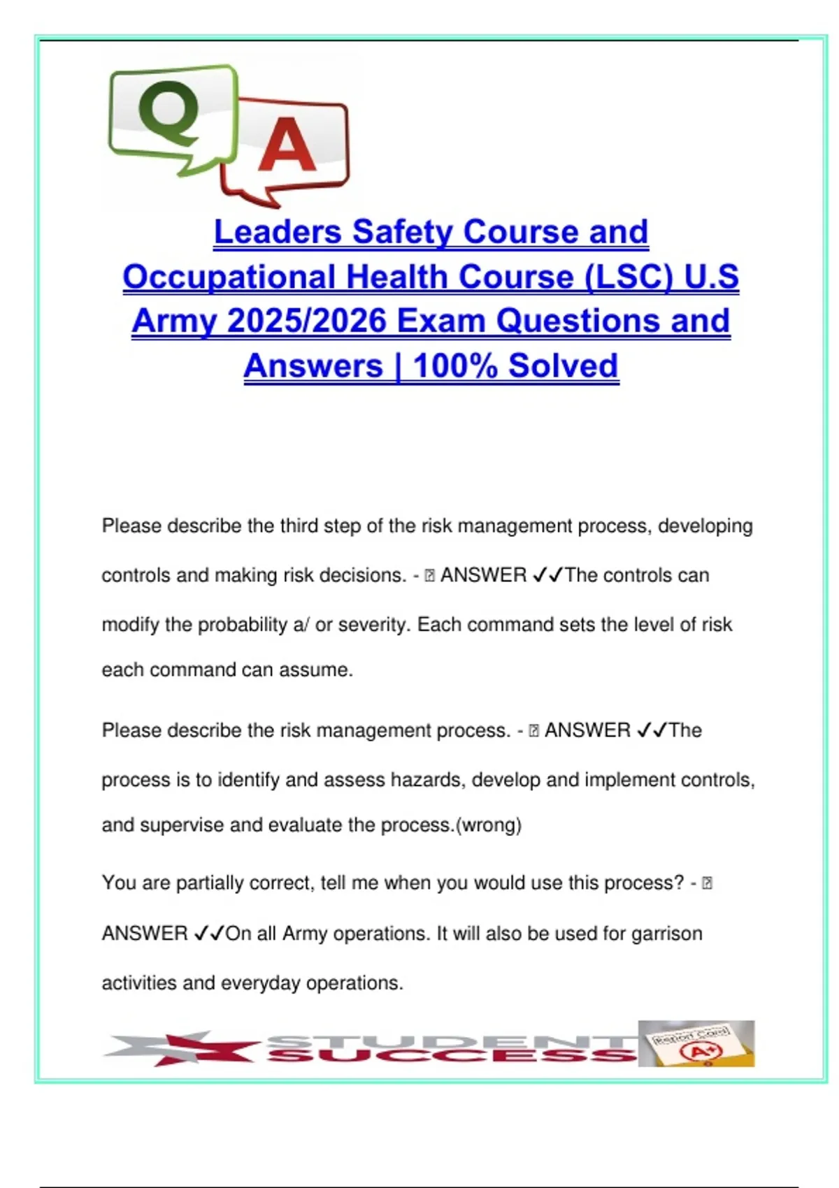 Leaders Safety Course & Occupational Health Exam Q&A (2025/2026) – 100 ...