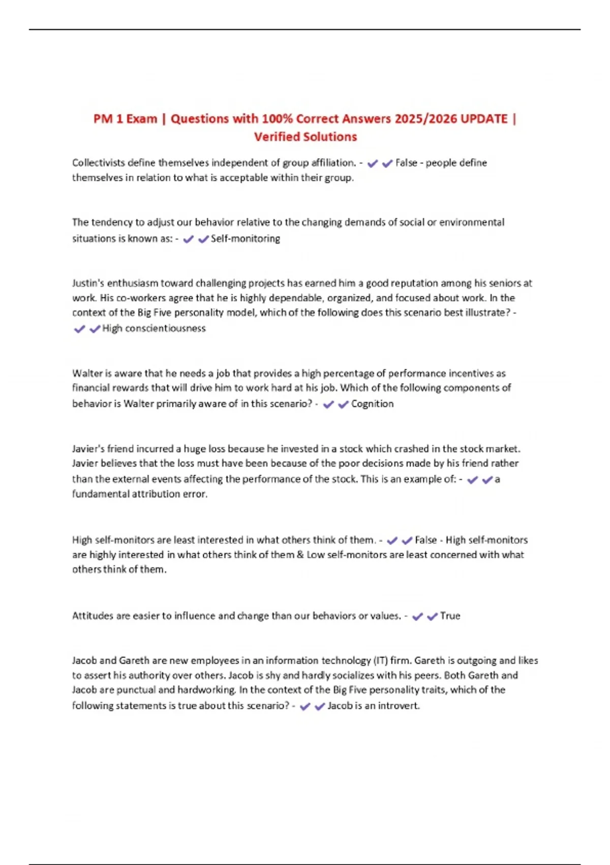 BUNDLE FOR PM 1 EXAM | Questions with CORRECT Answers 2025/2026 UPDATE ...
