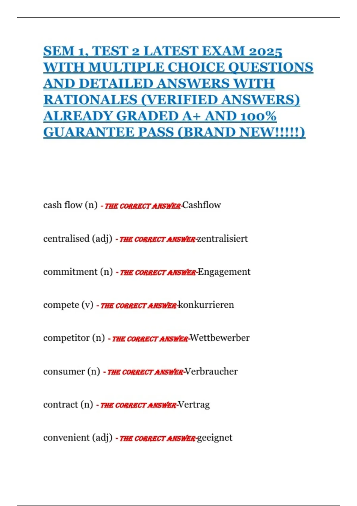 SEM 1, TEST 2 LATEST EXAM 2025 WITH MULTIPLE CHOICE QUESTIONS AND ...