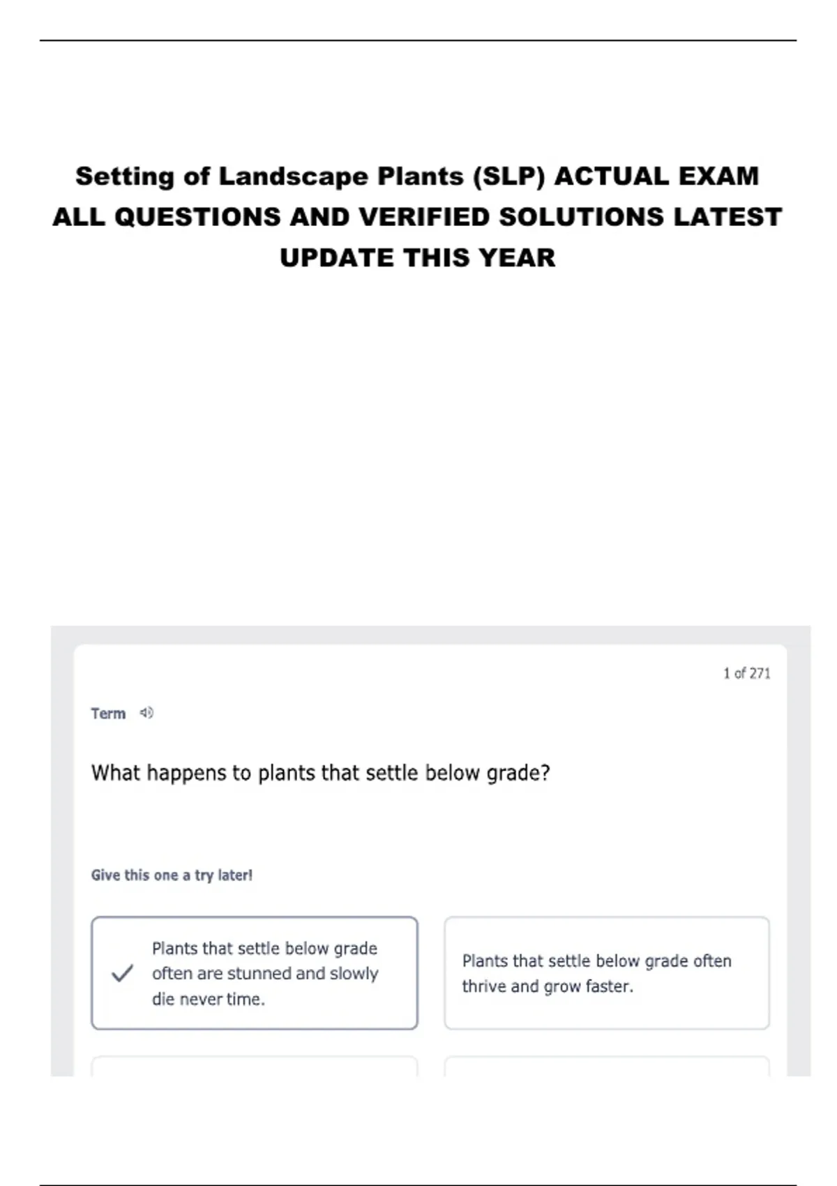 Setting of Landscape Plants (SLP) ACTUAL EXAM ALL QUESTIONS AND ...