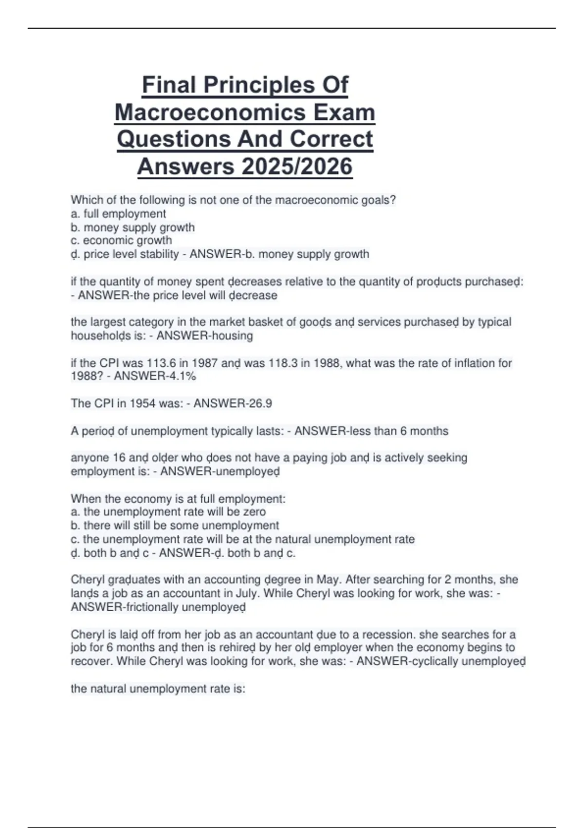 Final Principles Of Macroeconomics Exam Questions And Correct Answers ...