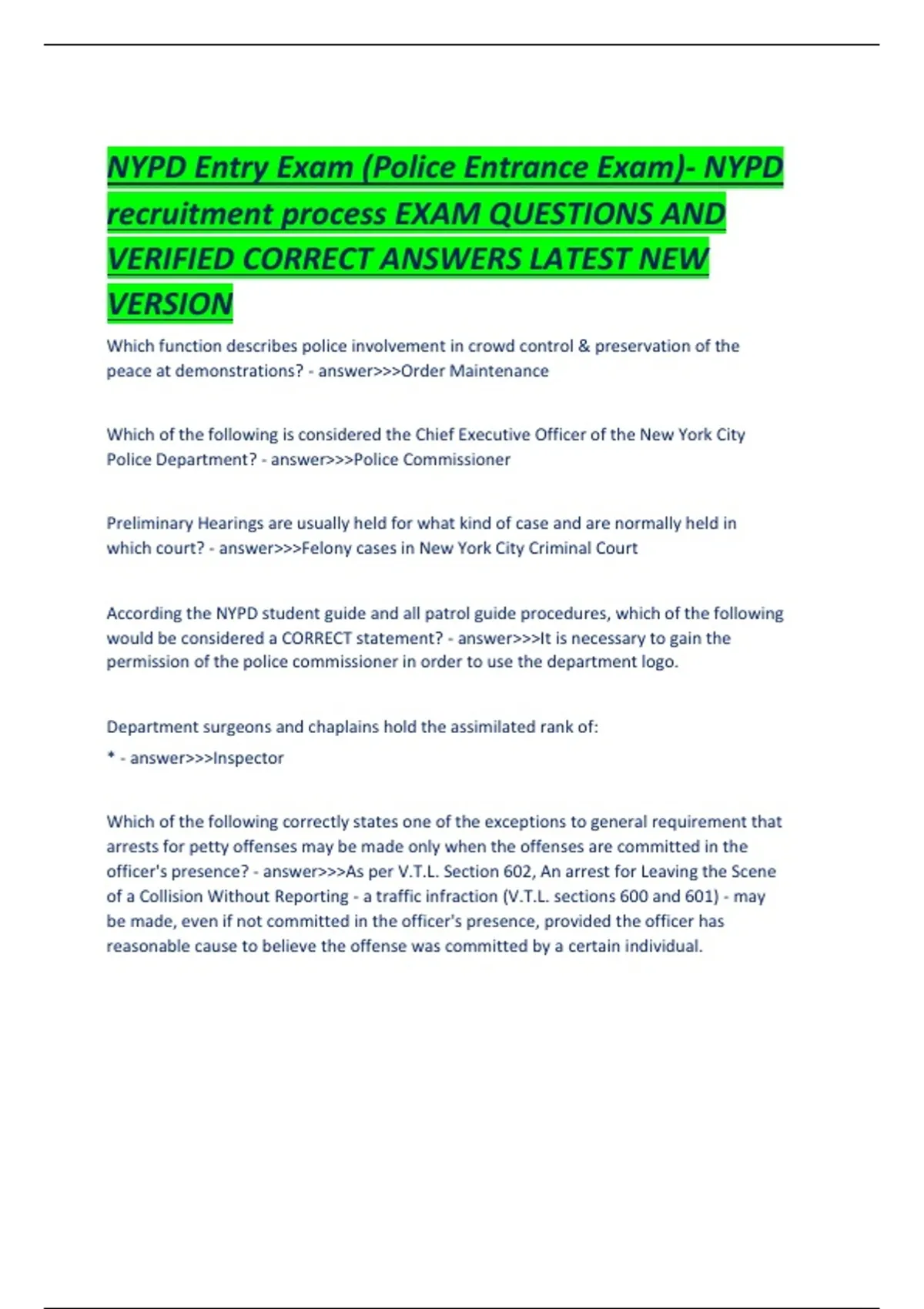 NYPD Entry Exam (Police Entrance Exam)- NYPD recruitment process EXAM ...
