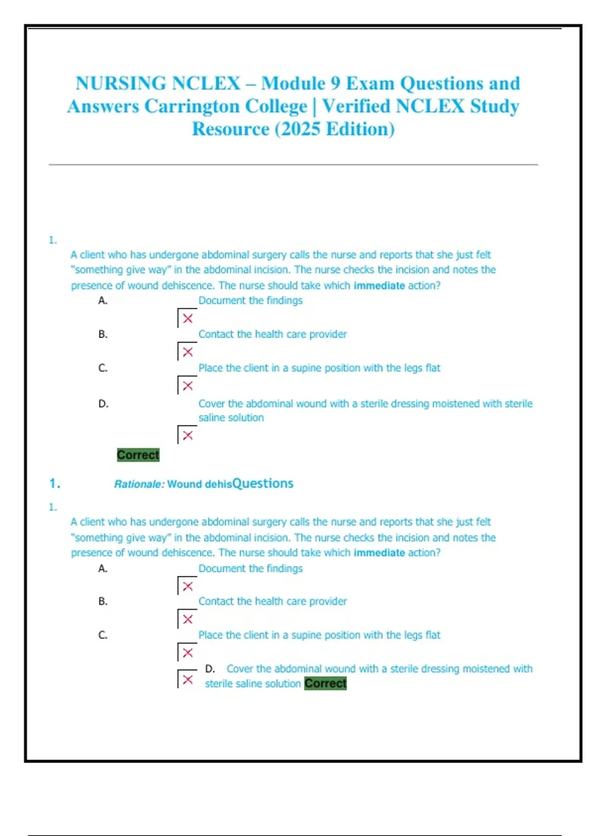 NURSING NCLEX – Module 9 Exam Questions and Answers Carrington College ...