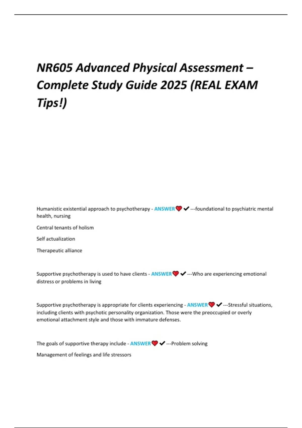 NR605 Advanced Physical Assessment – Complete Study Guide 2025 (REAL ...