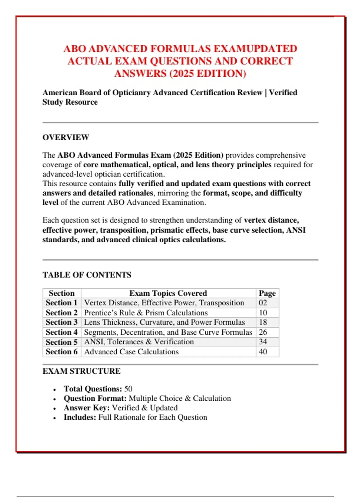 Ace the American Board of Opticianry (ABO) Advanced Formulas Exam with ...