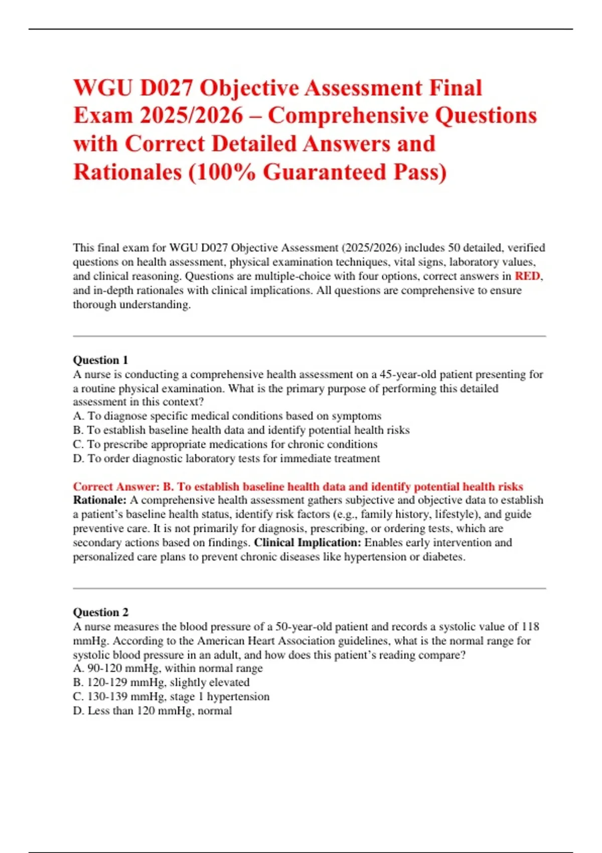 WGU D027 Objective Assessment Final Exam 2025/2026 – Comprehensive ...