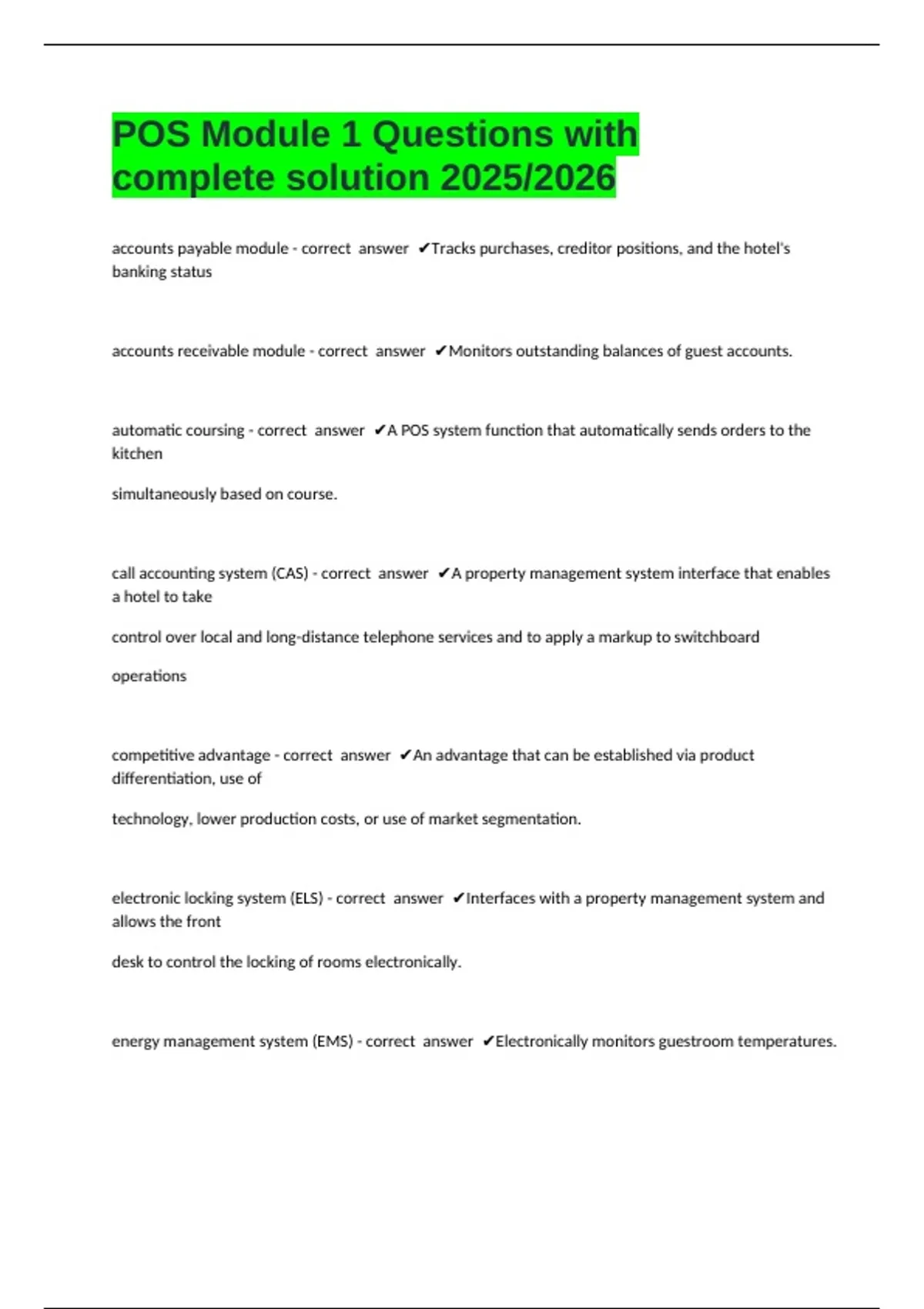 POS Module 1 Questions with complete solution 2025/2026 - POS Module 1 ...