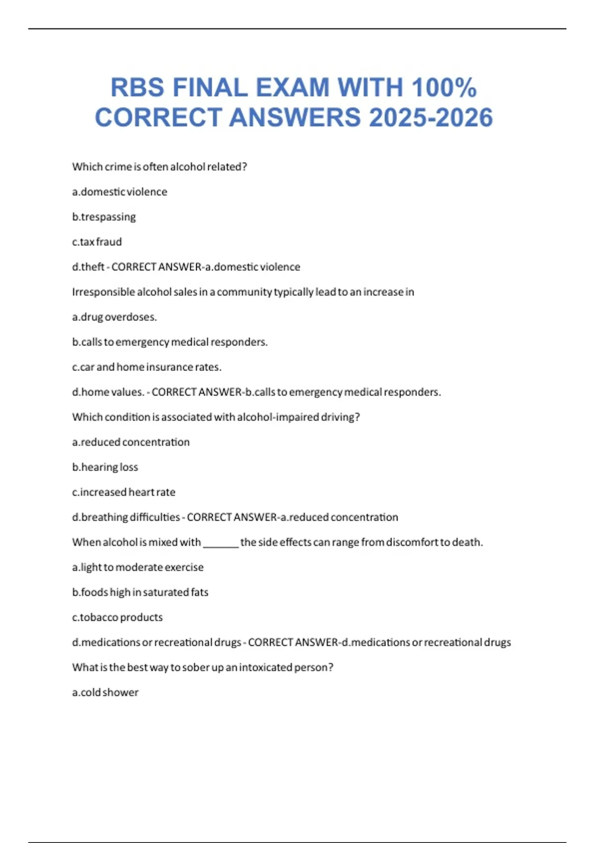 RBS FINAL EXAM WITH 100- CORRECT ANSWERS . - CLEET - Stuvia US