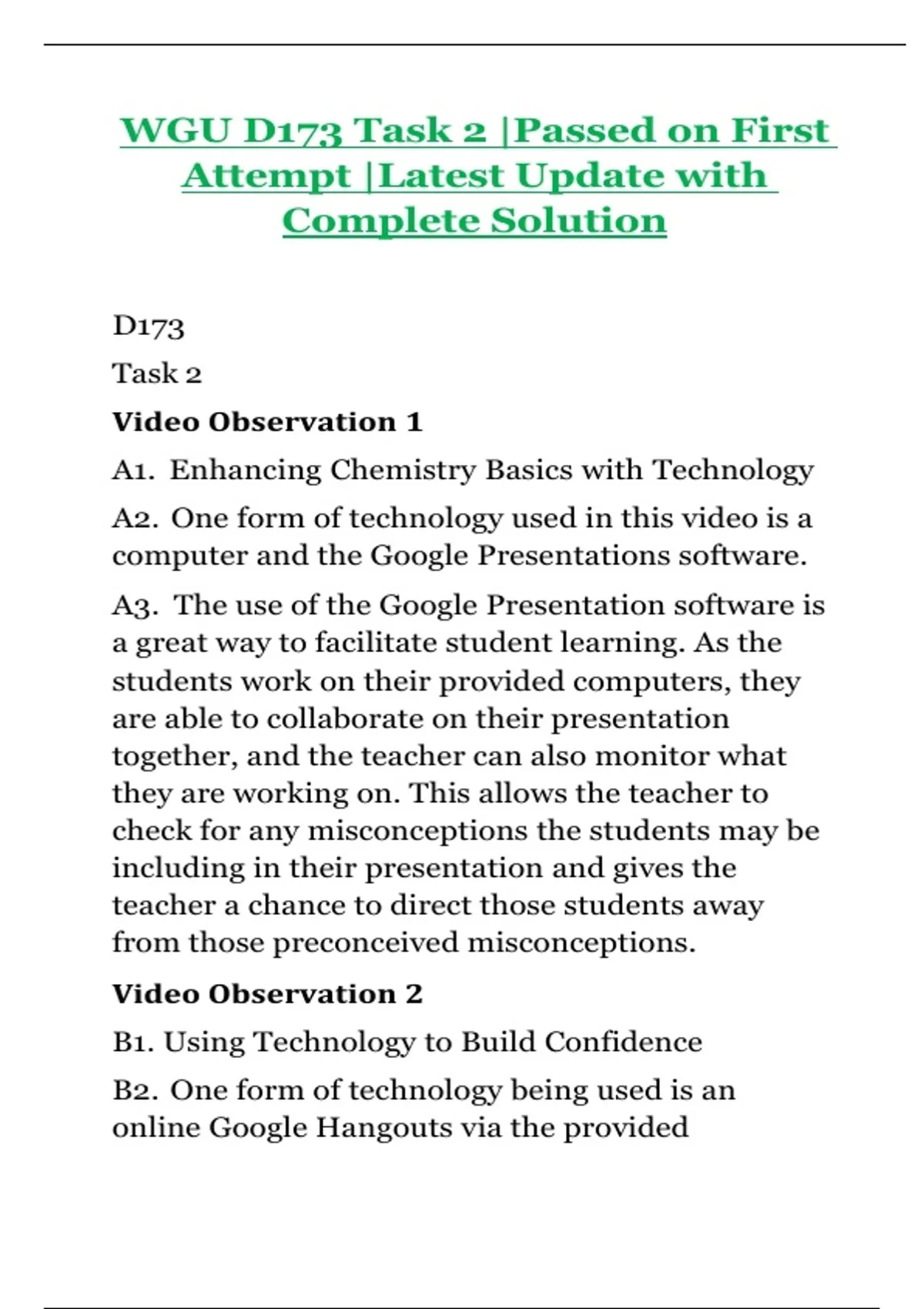 WGU D173 Task 2 |Passed on First Attempt |Latest Update with Complete ...