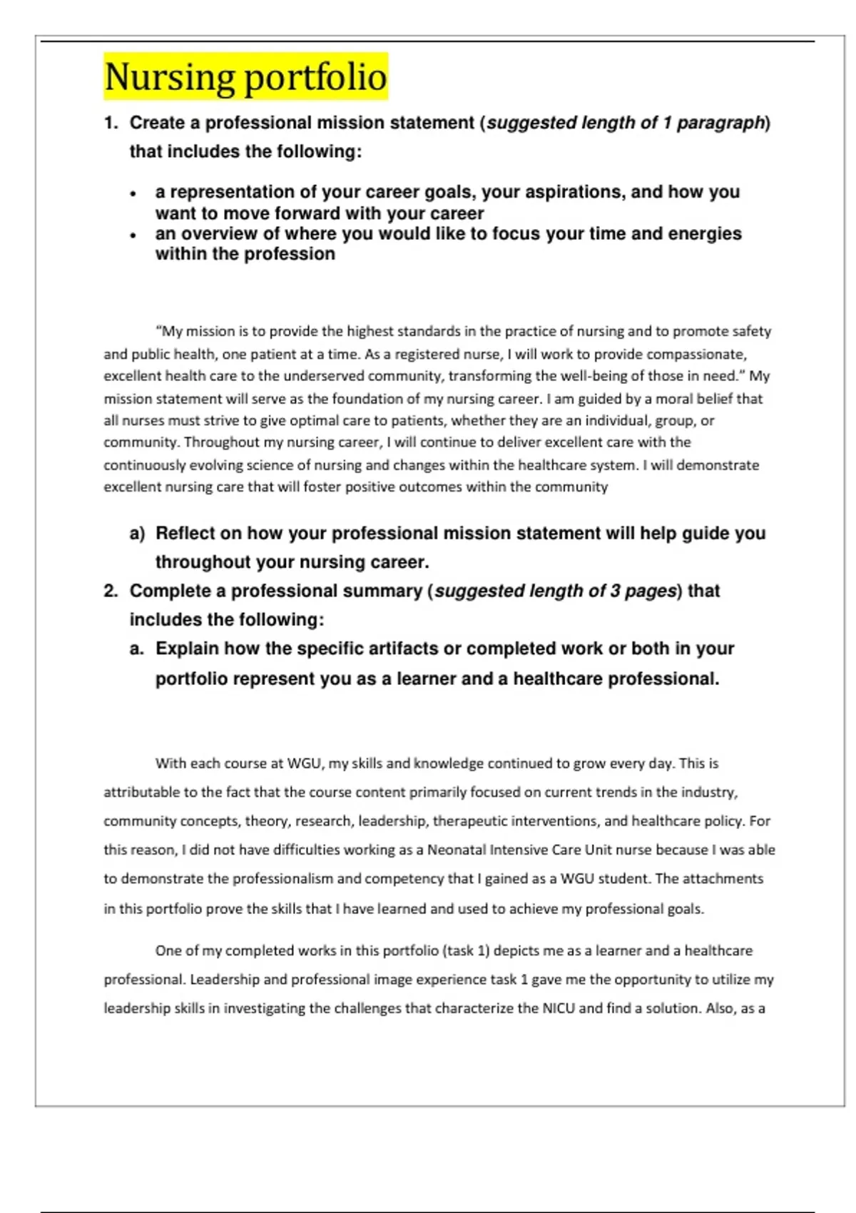 Nursing Portfolio Guide and Examples – Professional Nursing & Career ...