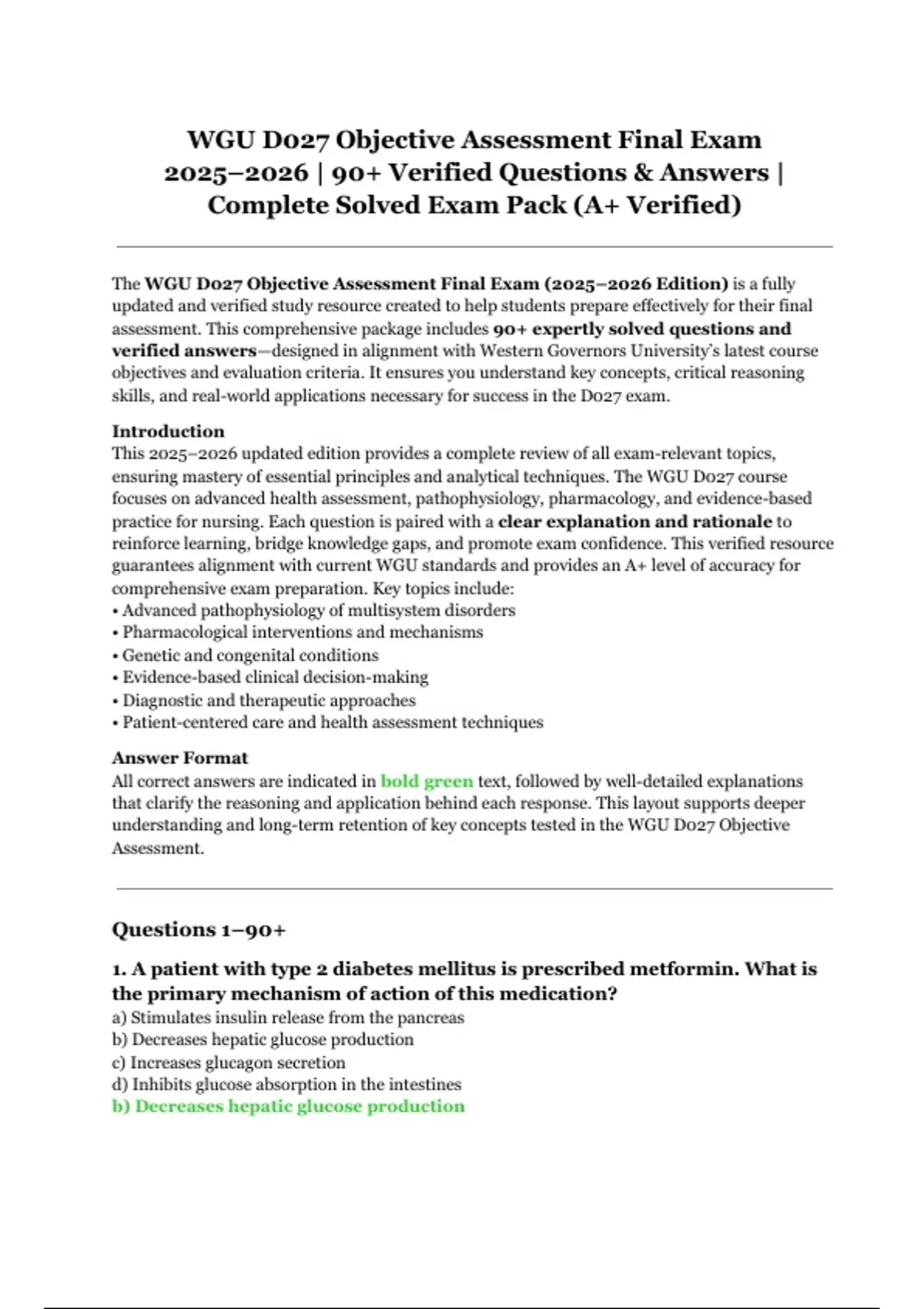 WGU D027 Objective Assessment Final Exam (2025–2026 Edition) – 90 ...