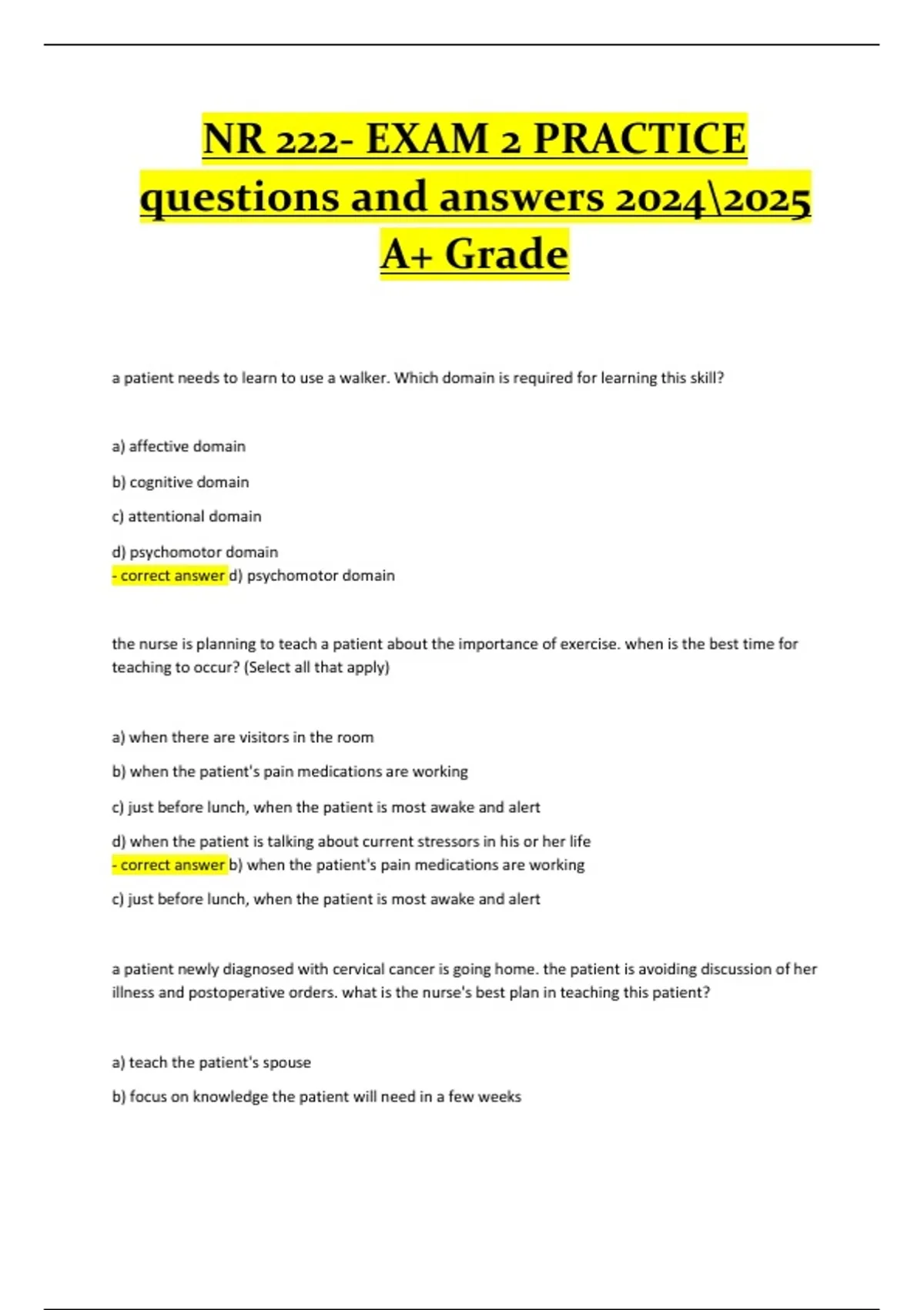 NR 222 Exam 2 – Practice Questions and Answers (Guaranteed A+ Score ...