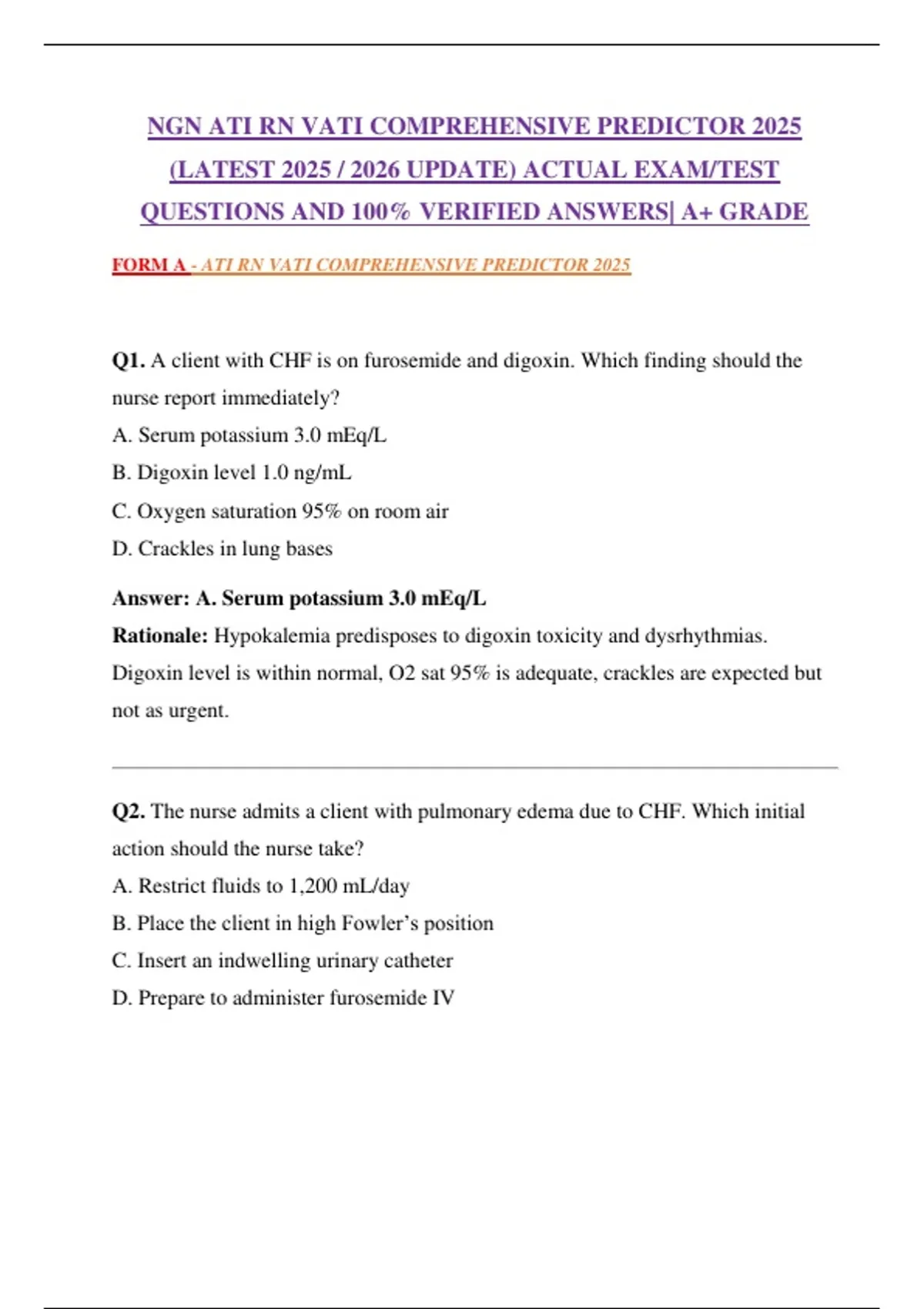 [ATI NGN RN VATI Comprehensive Predictor (2025 Edition)] | Complete ...