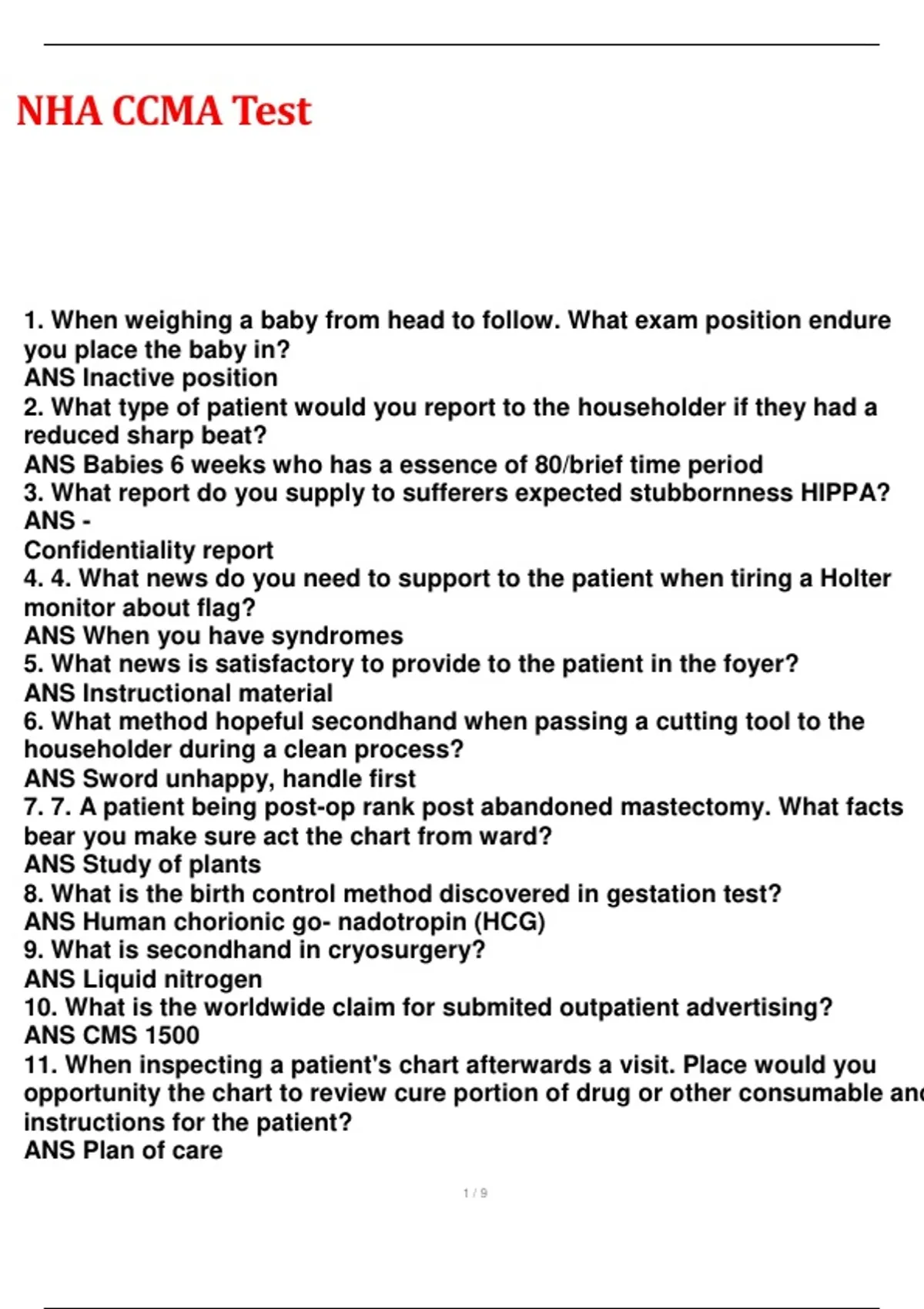 [NHA CCMA Test Bank (2025 Edition)] – [Certified Clinical Medical ...