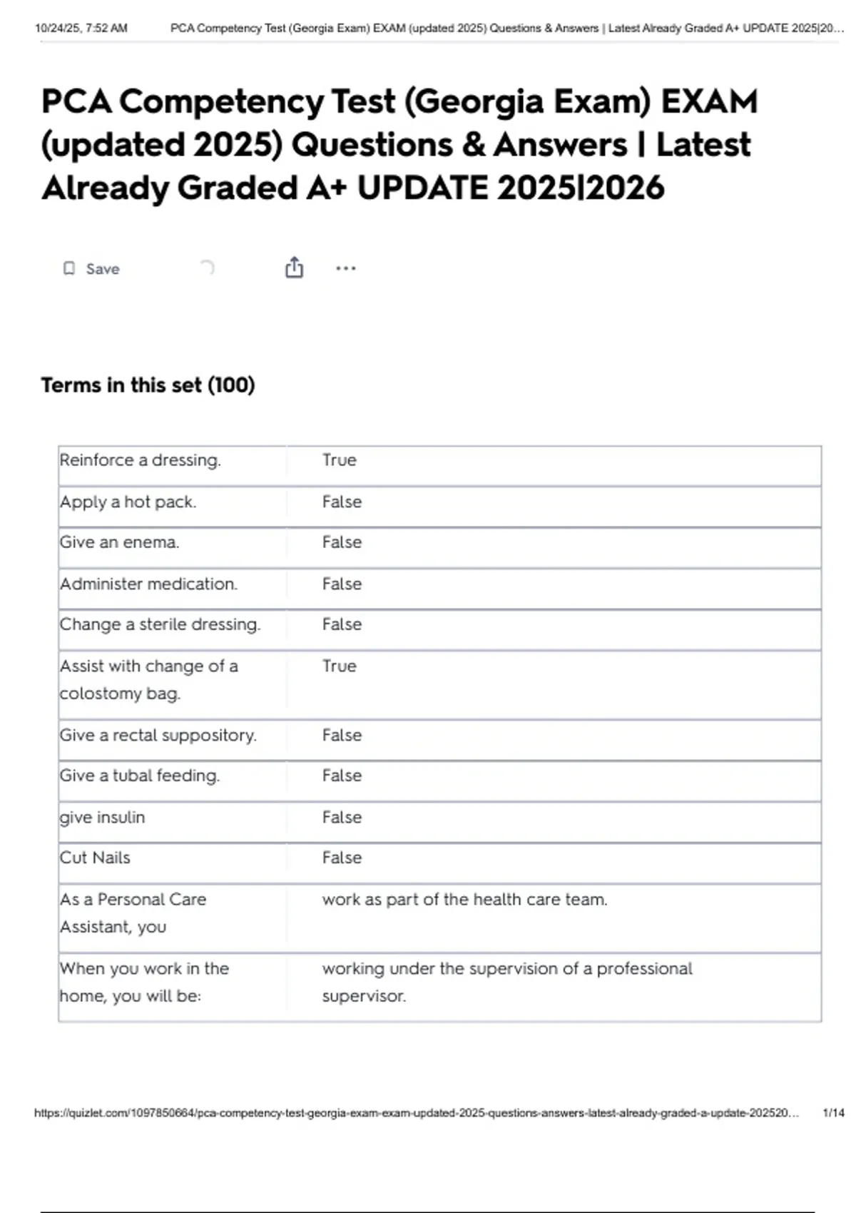 PCA Competency Test (Georgia Exam) EXAM (updated 2025) Questions ...