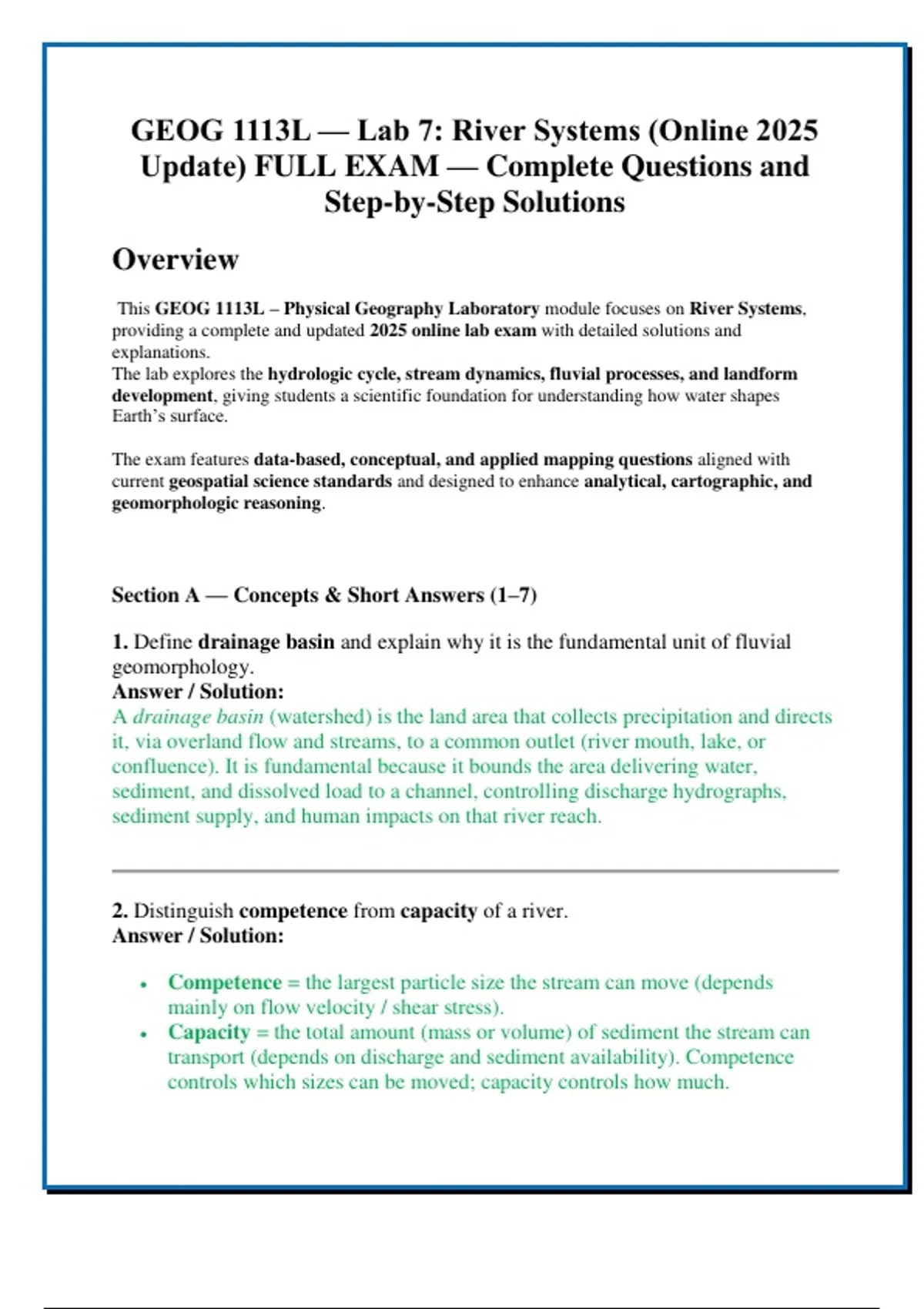 GEOG 1113L — Lab 7: River Systems (Online 2025 Update) FULL EXAM ...