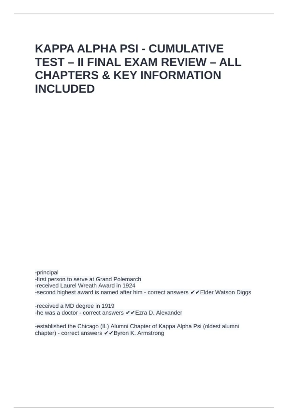 KAPPA ALPHA PSI - CUMULATIVE TEST – II FINAL EXAM REVIEW – ALL CHAPTERS ...