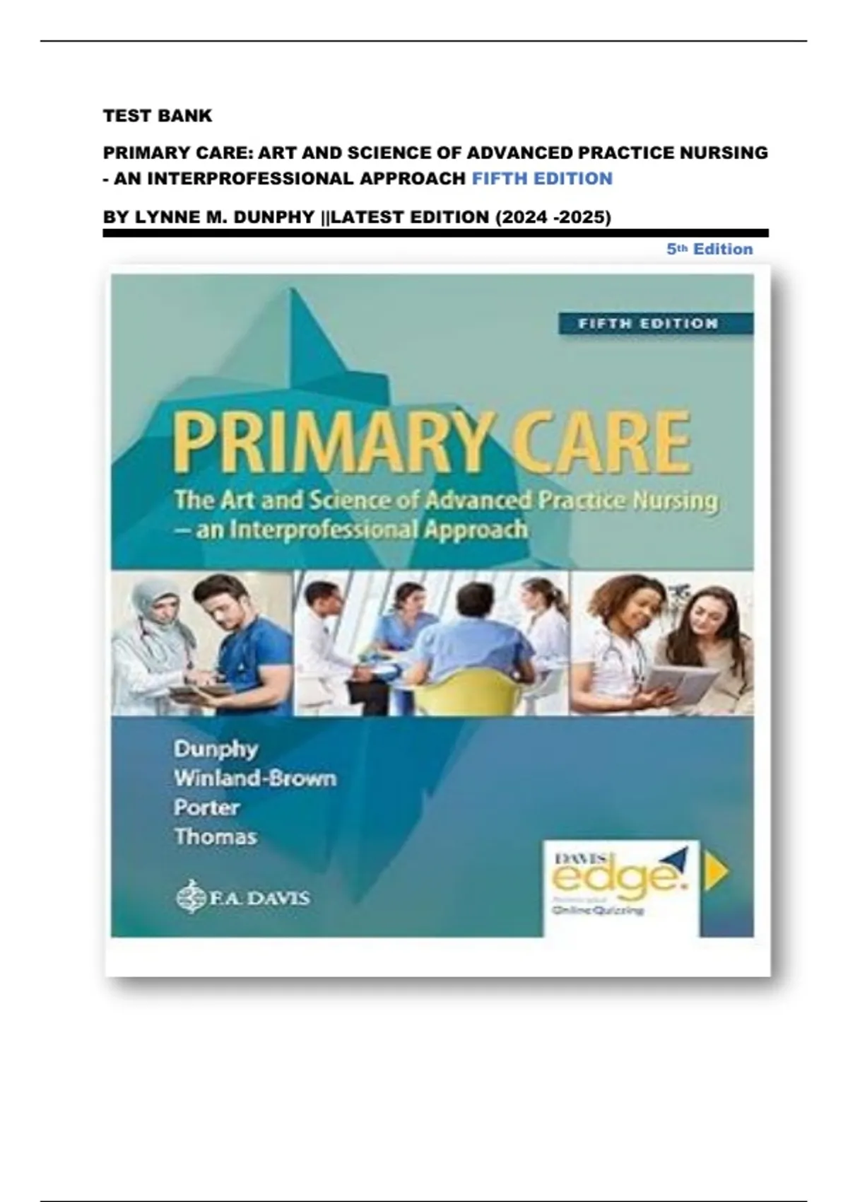 TEST BANK PRIMARY CARE: ART AND SCIENCE OF ADVANCED PRACTICE NURSING ...