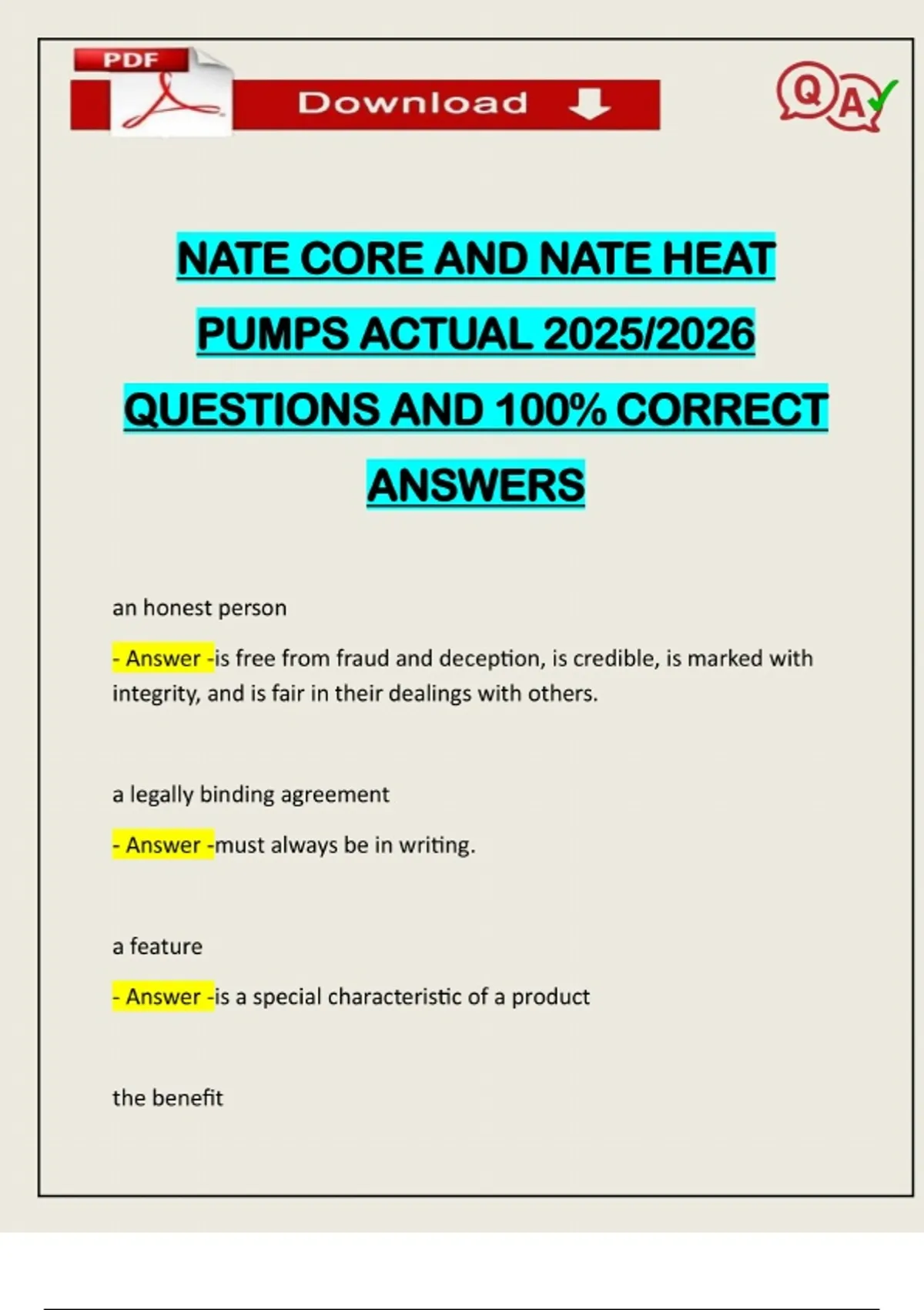 NATE CORE AND NATE HEAT PUMPS ACTUAL 2025/2026 QUESTIONS AND 100% ...