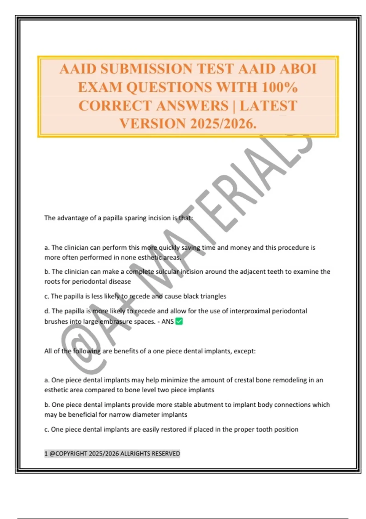 AAID SUBMISSION TEST AAID ABOI EXAM QUESTIONS WITH 100% CORRECT ANSWERS ...