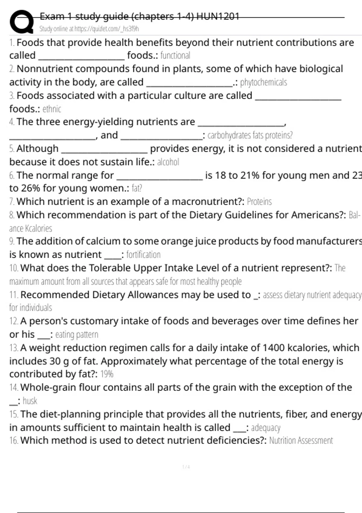 Exam 1 study guide (chapters 1-4) HUN1201 Exam Questions and Answers ...