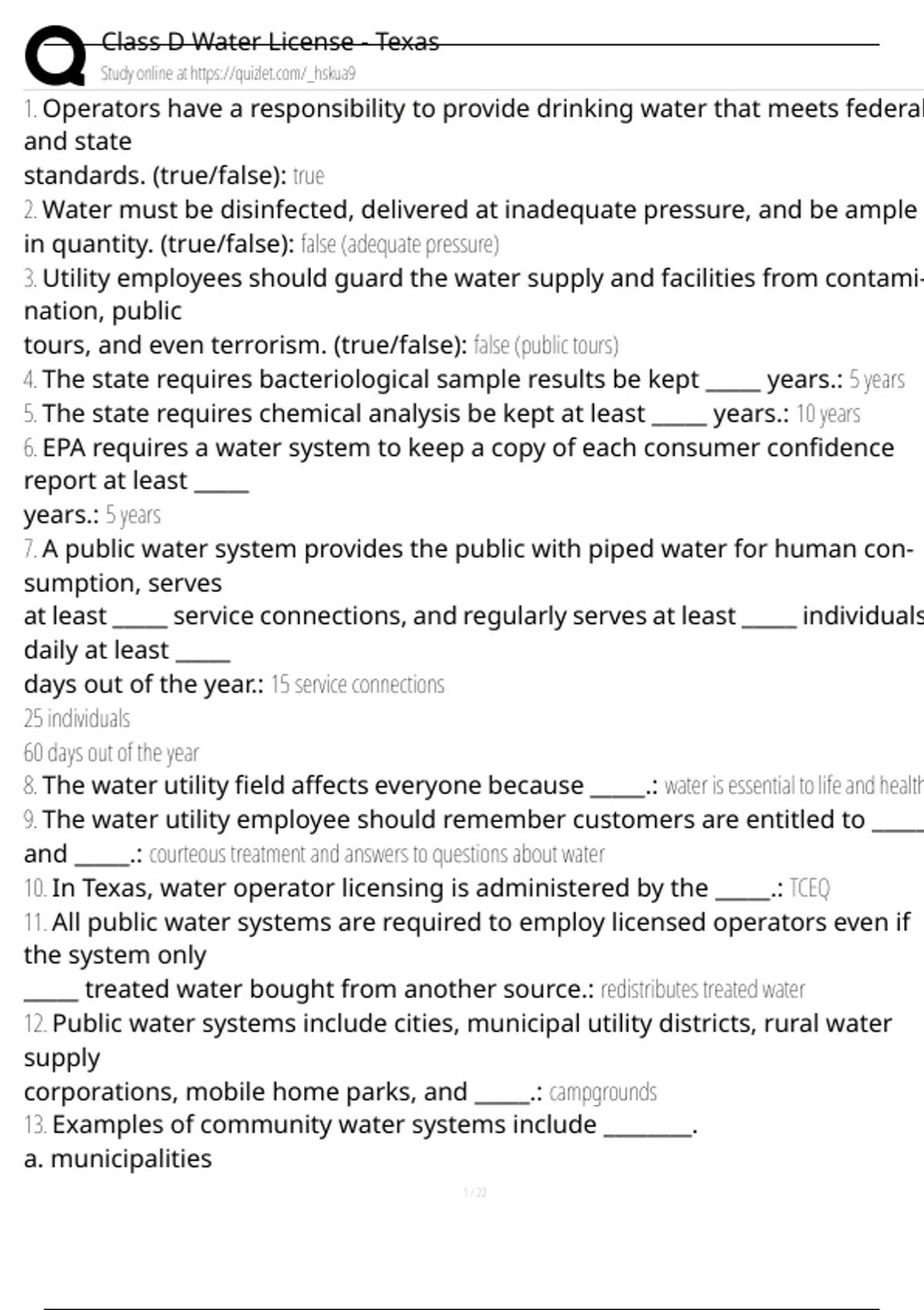 Class D Water License - Texas Exam Questions and Answers 100% Pass ...