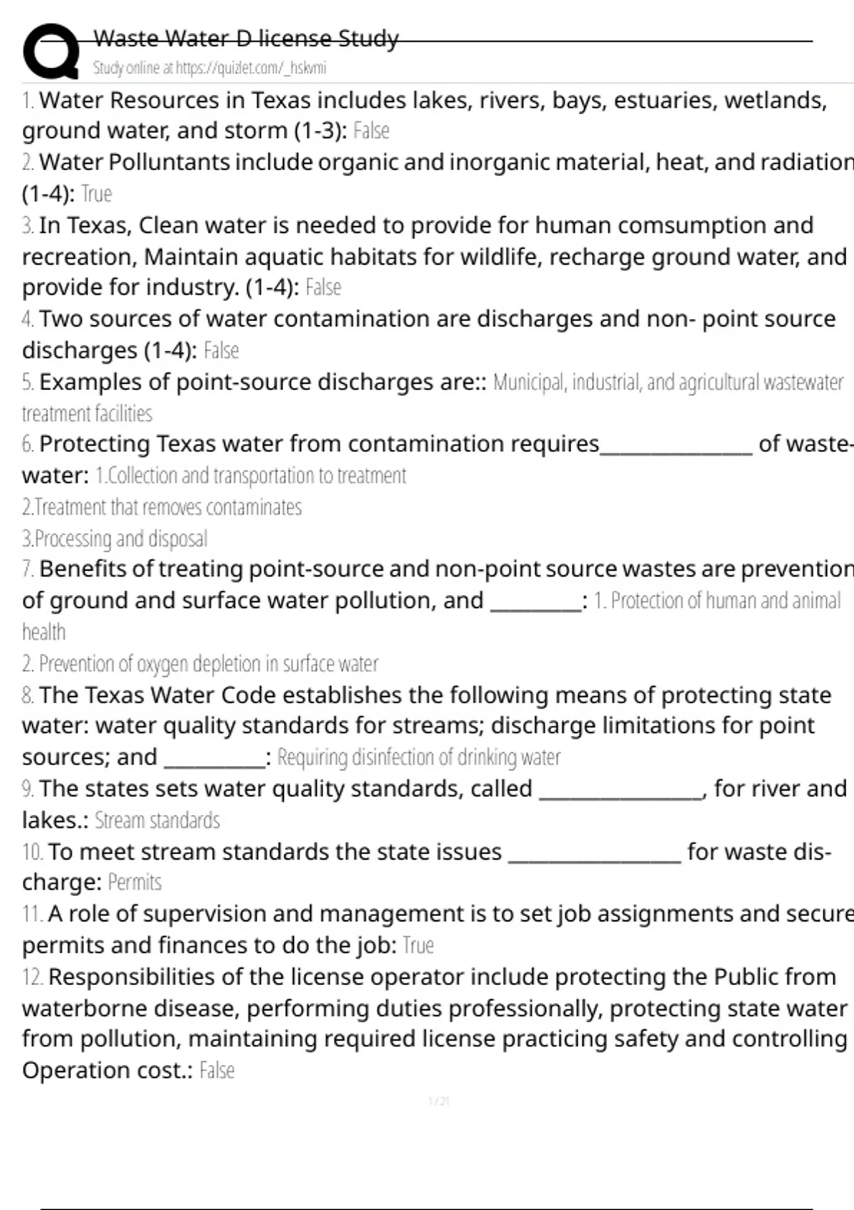 Waste Water D license Study Exam Questions and Answers 100% Pass ...