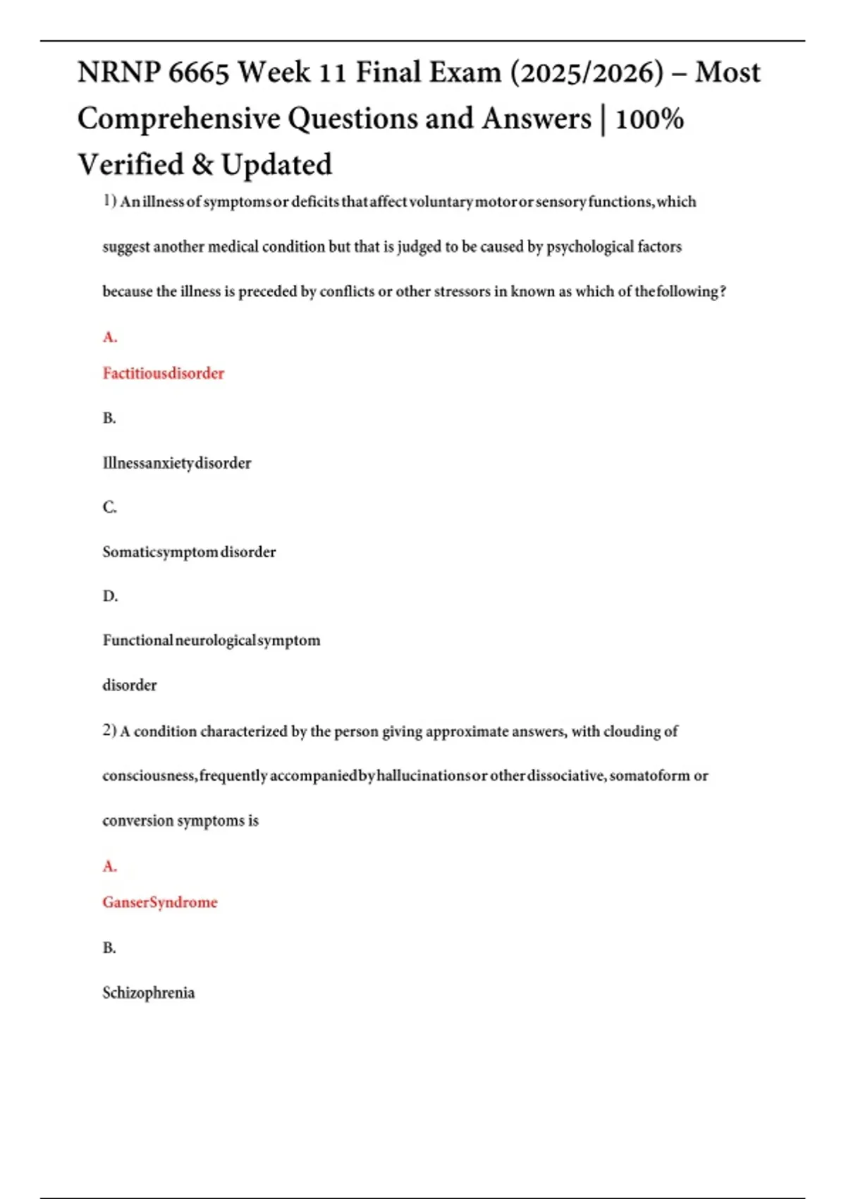 NRNP 6665 Week 11 Final Exam (2025/2026) – Most Comprehensive Questions ...