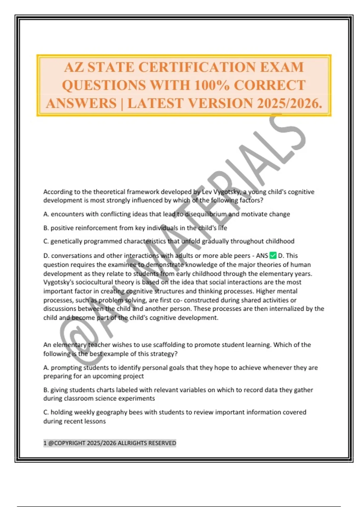 AZ STATE CERTIFICATION EXAM QUESTIONS WITH 100% CORRECT ANSWERS ...