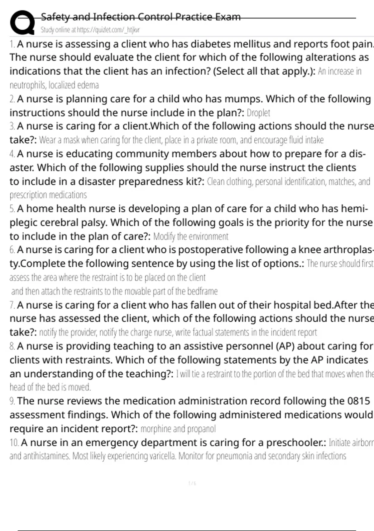 Safety and Infection Control Practice Exam Exam Questions and Answers ...