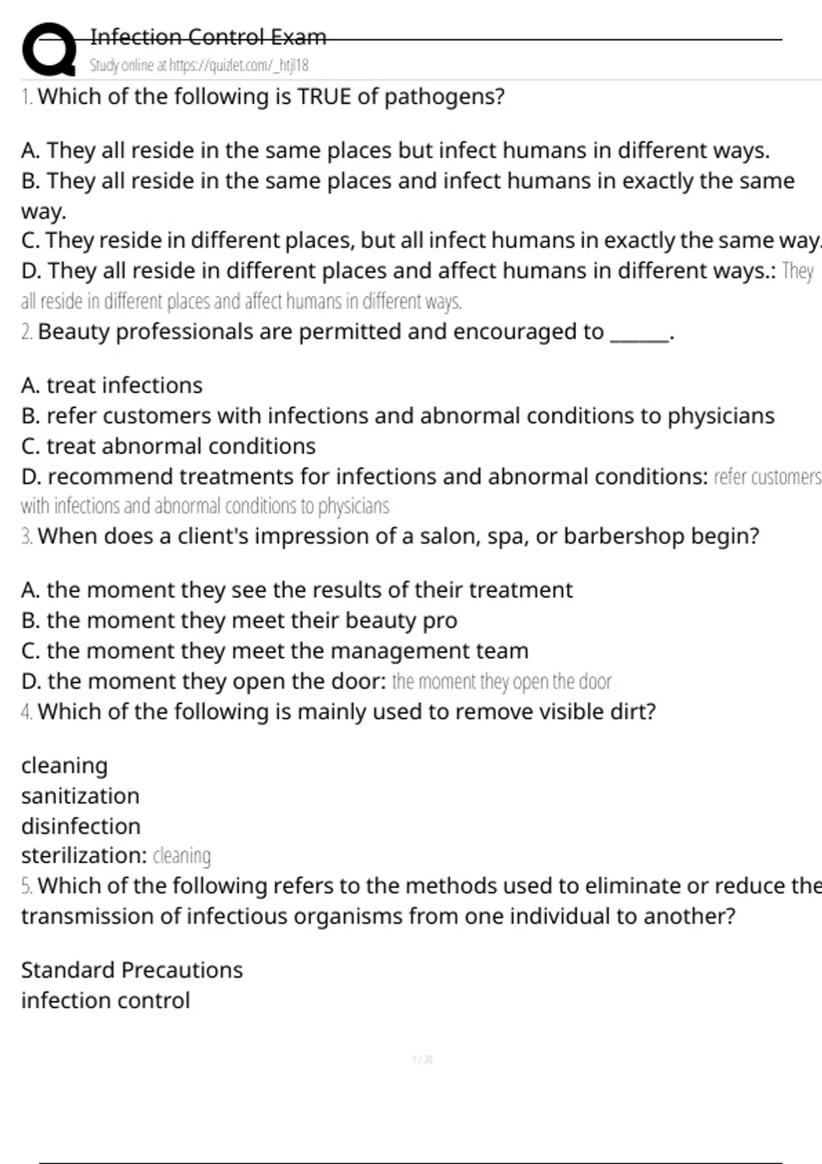 Infection Control Exam Exam Questions and Answers 100% Pass |Already ...