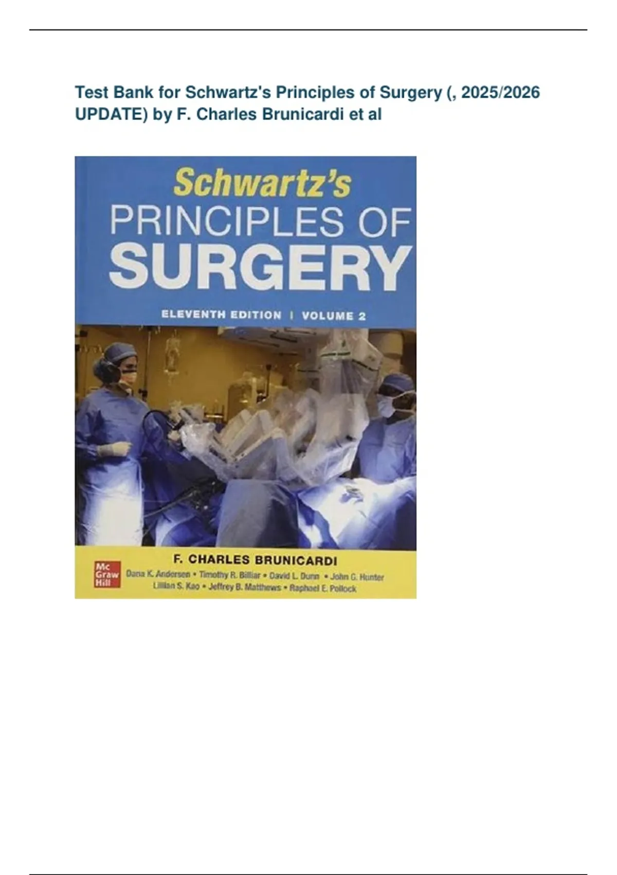 Test Bank for Schwartz’s Principles of Surgery | Both Volumes | 11th ...