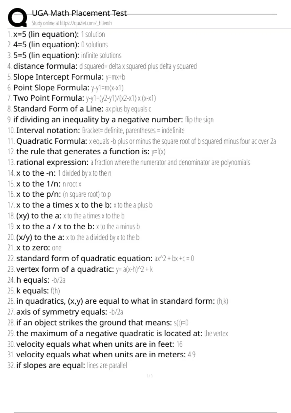 UGA Math Placement Test Exam Questions and Answers 100% Pass |Already ...