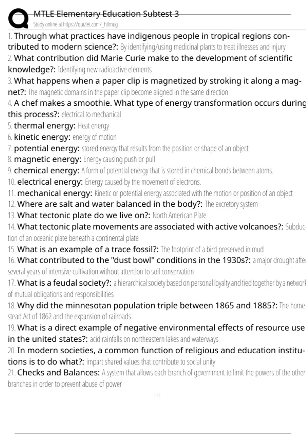 MTLE Elementary Education Subtest 3 Exam Questions and Answers 100% ...
